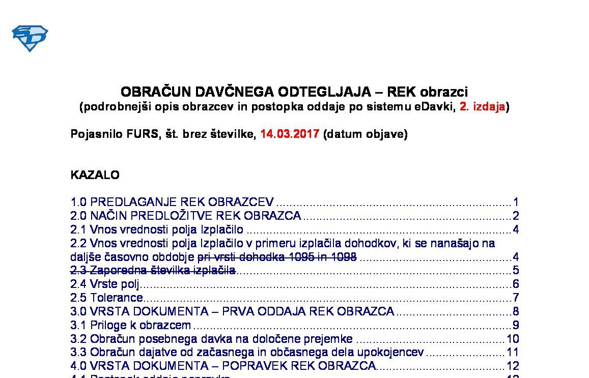 OBRAČUN DAVČNEGA ODTEGLJAJA – REK obrazci (podrobnejši opis obrazcev in ...