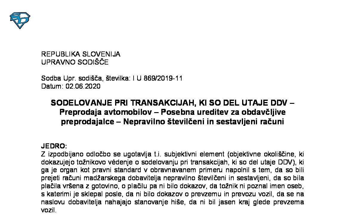 SODELOVANJE PRI TRANSAKCIJAH, KI SO DEL UTAJE DDV – Preprodaja ...